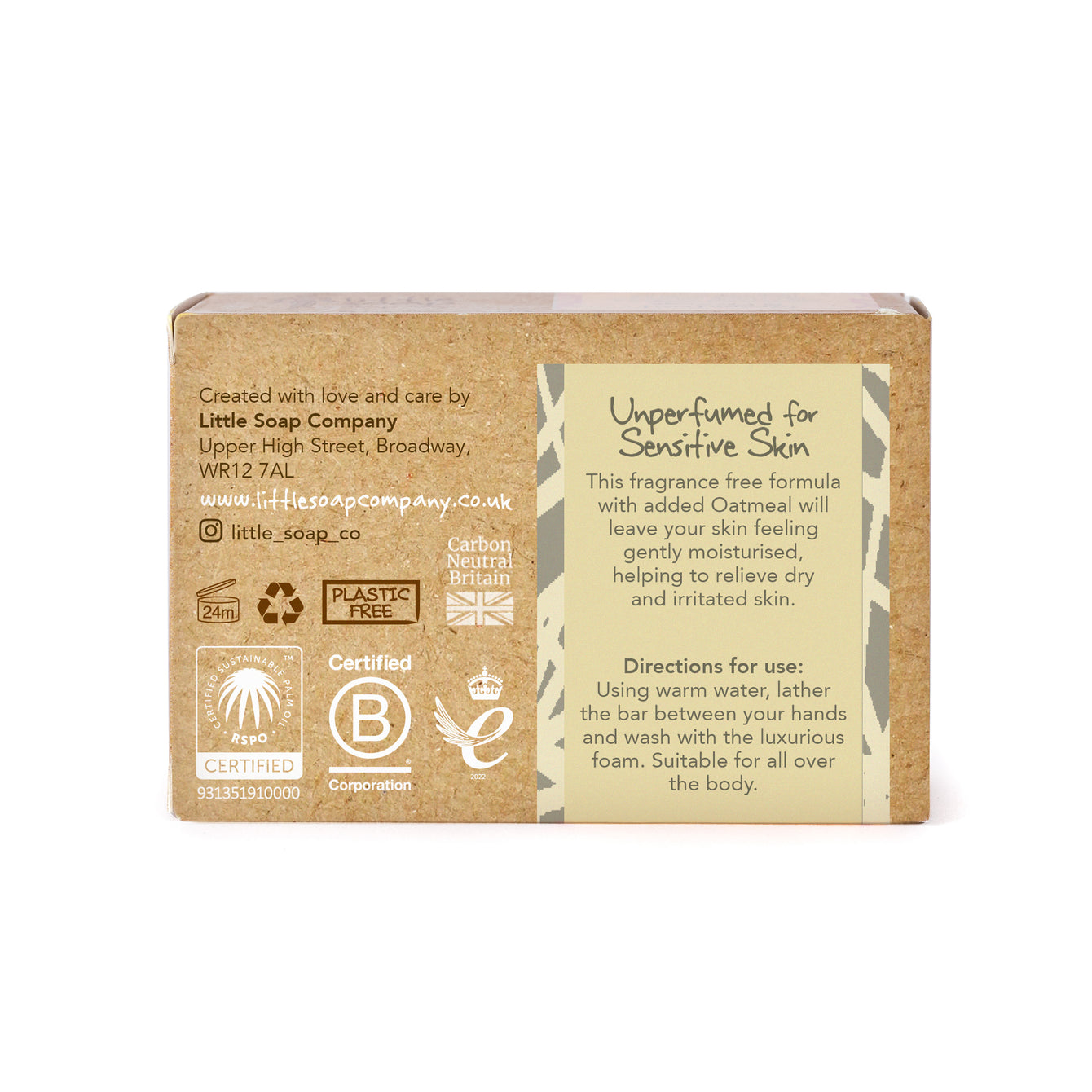 Organic Unperfumed Bar Soap with Oatmeal for Sensitive Skin 110g ...